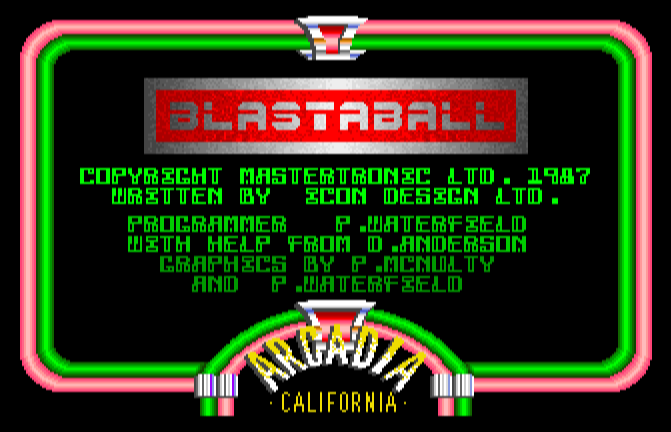 Blastaball, Arcadia Super Select board by Arcadia Systems, Inc. (1988)